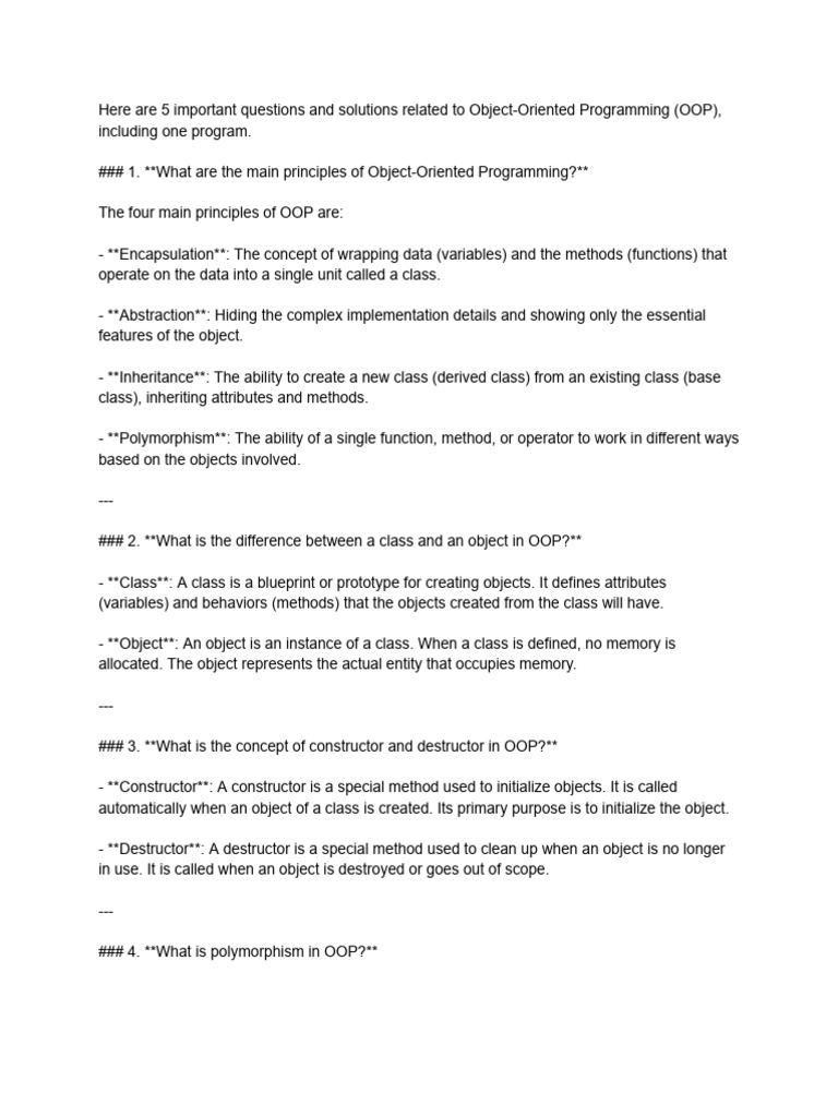 Five Important Long Question of Oop | PDF | Method (Computer ...