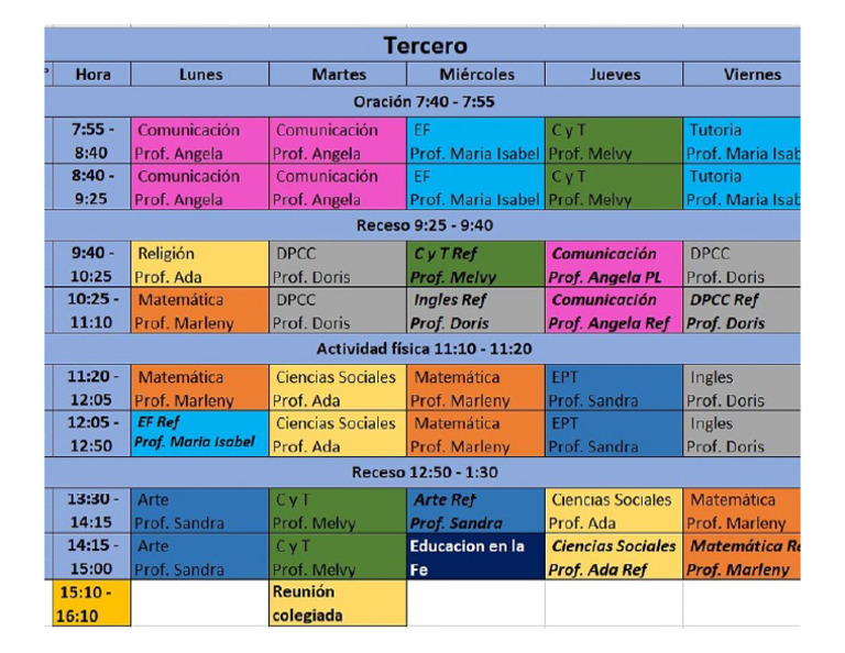 Horario Tercero | PDF