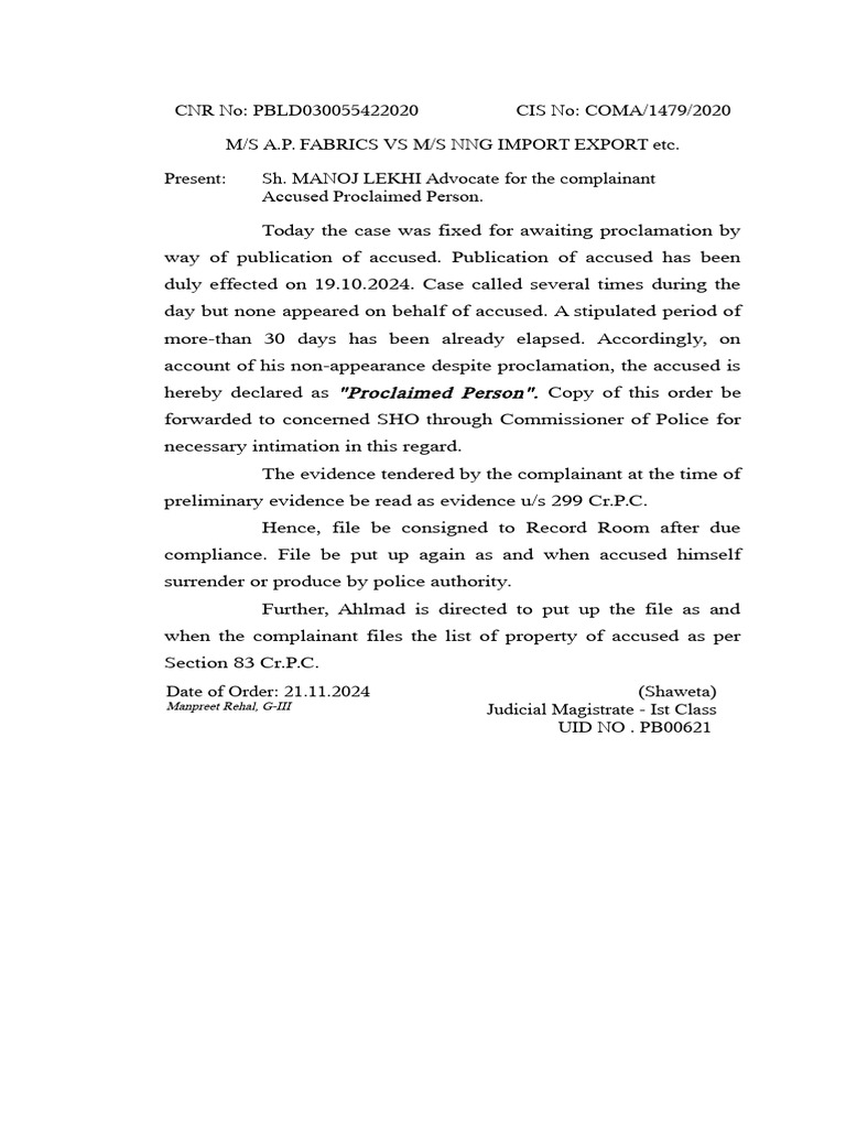 Proclamation of Accused in Fabric Case | PDF