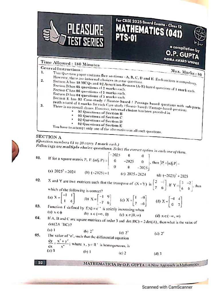 Sample Paper 12th Maths | PDF