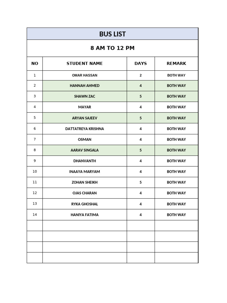 BUS LIST , DECEMBER | PDF
