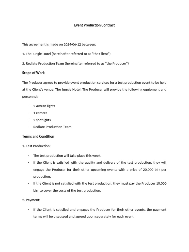 Event Production Contract | PDF