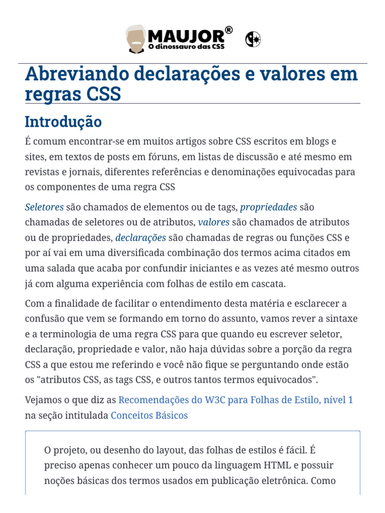 Abreviando Declações e Valores Na Escrita de Regras CSS1 | PDF | Html ...