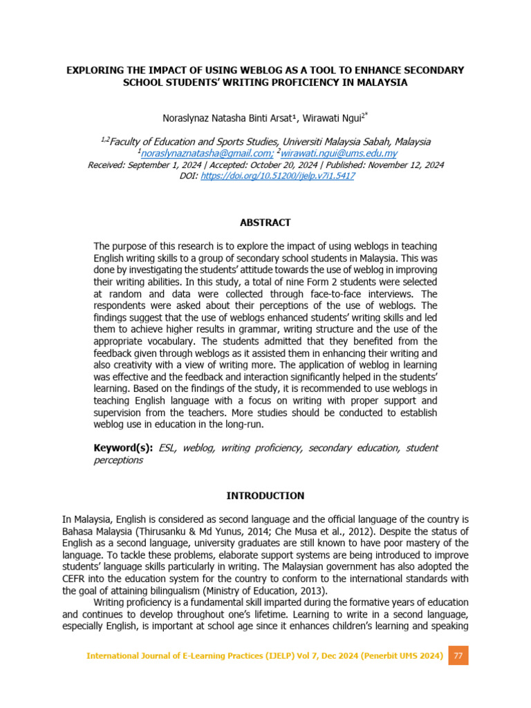 Exploring The Impact of Using Weblog As A Tool To Enhance Secondary ...