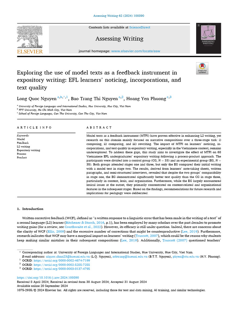 Exploring The Use of Model Texts As A Feedback Instrument in Expository ...