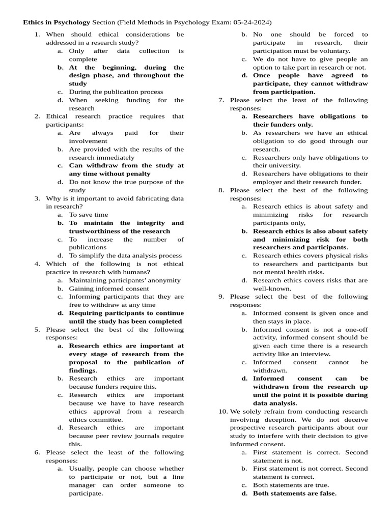Ethics Exam (FM) | PDF | Informed Consent