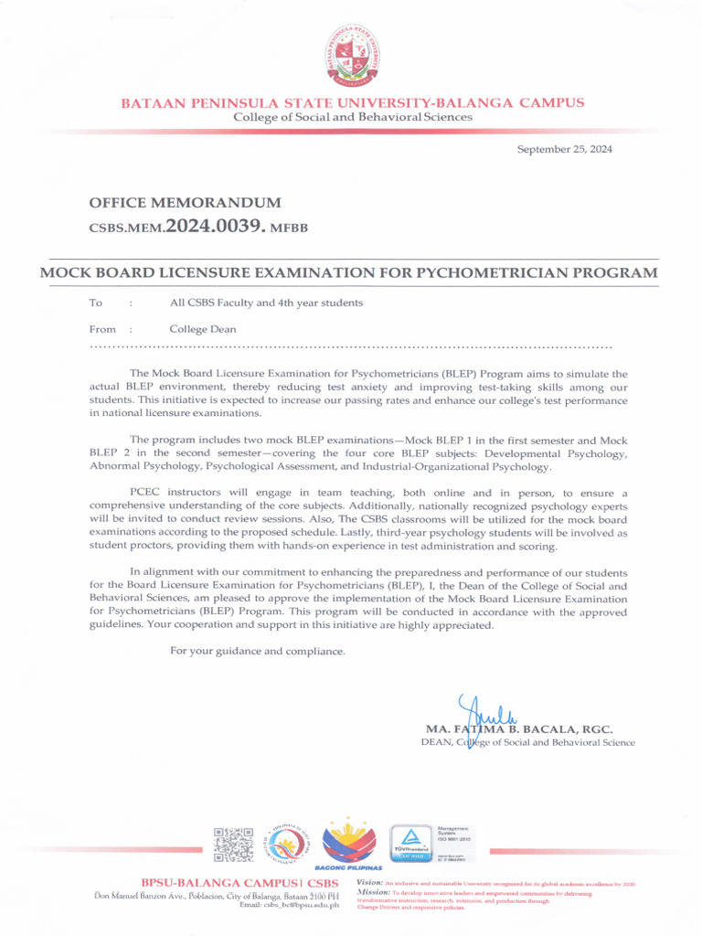 Memorandum and Policies For MBLEP Program | PDF