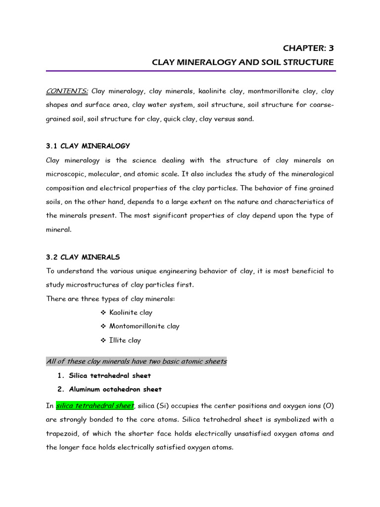 Ch-3 Clay Mineralogy Soil Structure | PDF | Clay | Soil