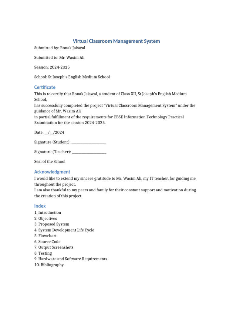 Virtual Classroom Management System | PDF | Databases | My Sql