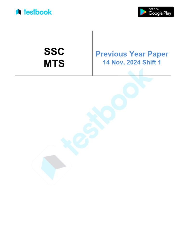 SSC MTS 2024 Official Paper (Held On - 14 Nov, 2024 Shift 1) Hindi | PDF