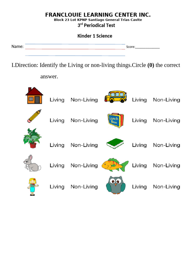 Science Kinder1 Periodic Test | PDF