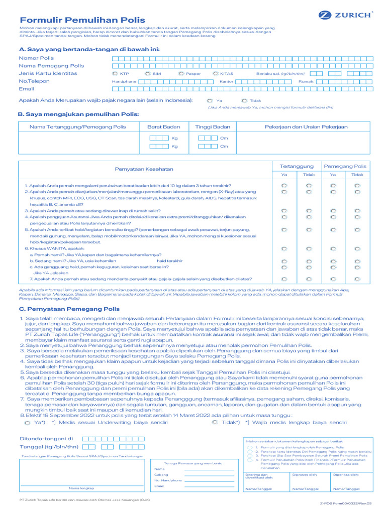 Formulir Pemulihan Polis_Rev2 | PDF