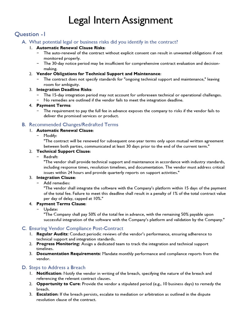 Legal Intern Assignment | PDF | Breach Of Contract | Fee