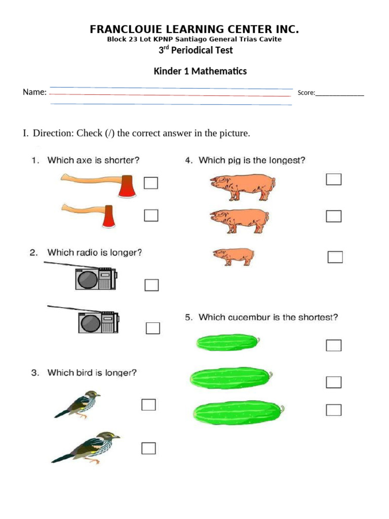 Math Kinder1 Periodic Test | PDF