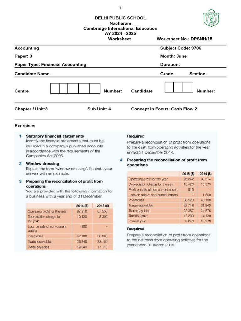 A2 - Cash Flow WS 15 | PDF