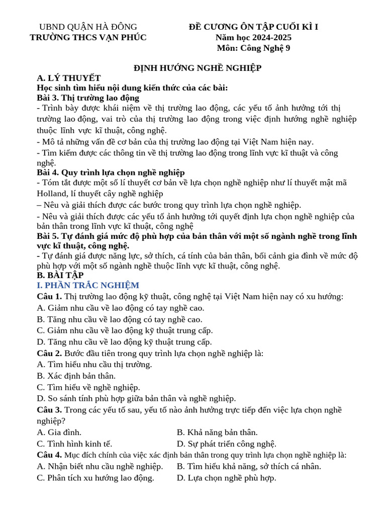 ĐC Ôn Tập CK I CN 9 | PDF