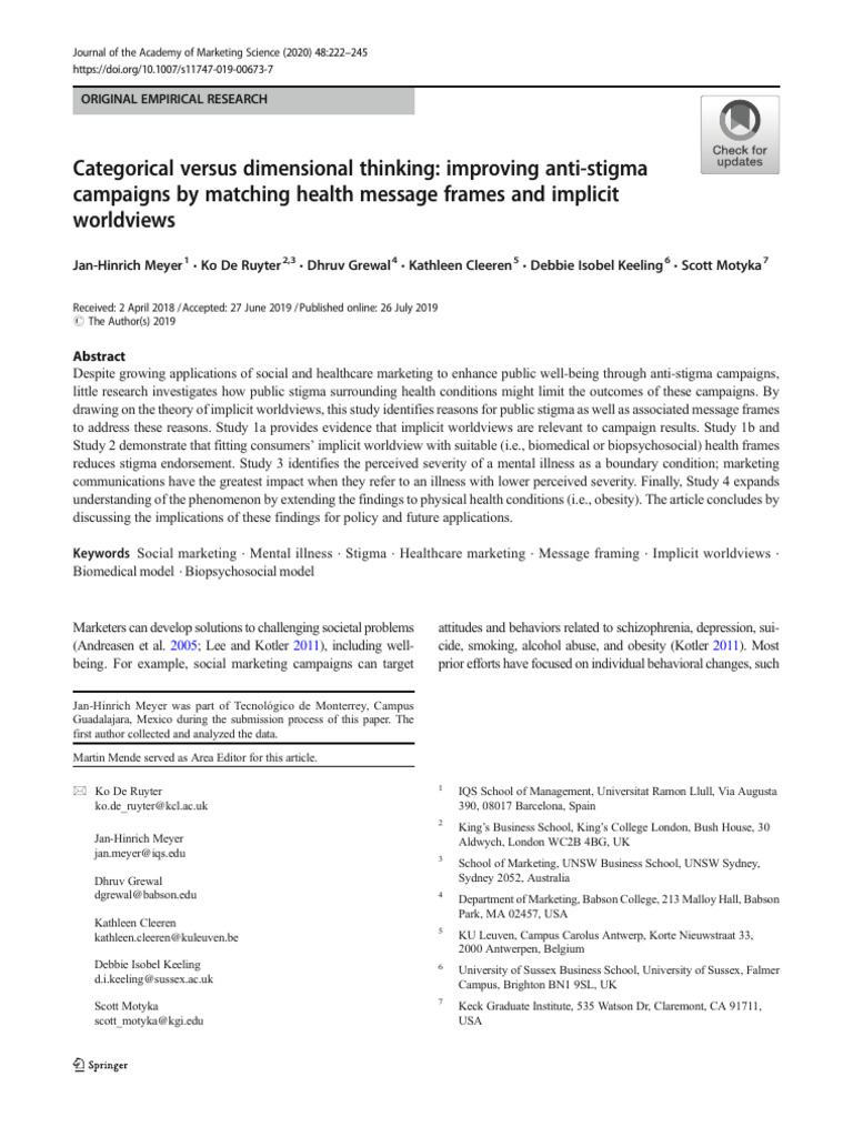 Categorical Versus Dimensional Thinking: Improving Anti-Stigma ...