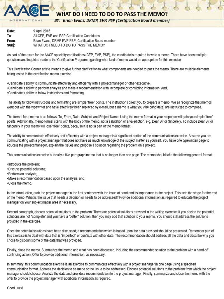 Passing the Certification Memo Guide | PDF | Memorandum | Human Communication