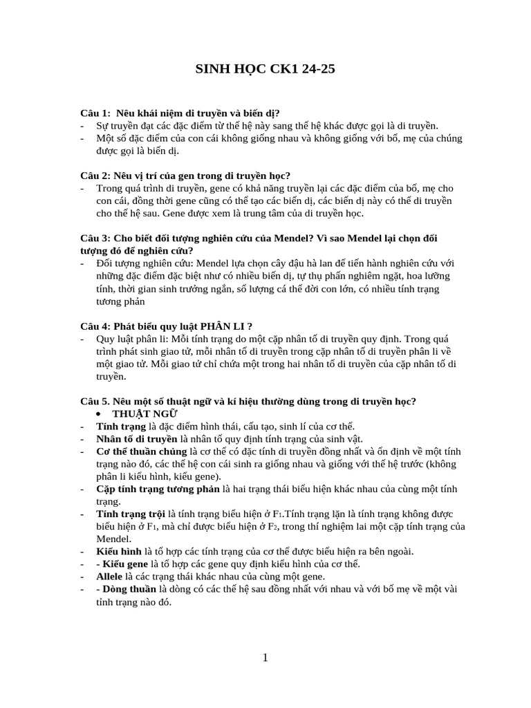 SINH HỌC CK1 24 | PDF