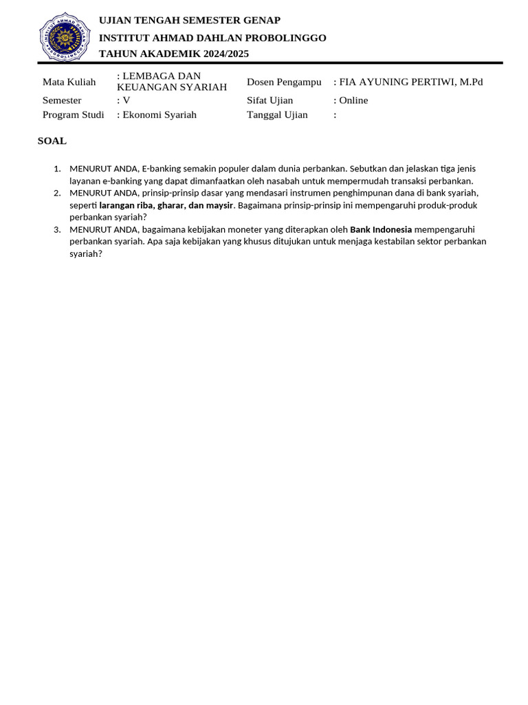 Uts Lembaga Dan Instrumen Keuangan Syariah | PDF
