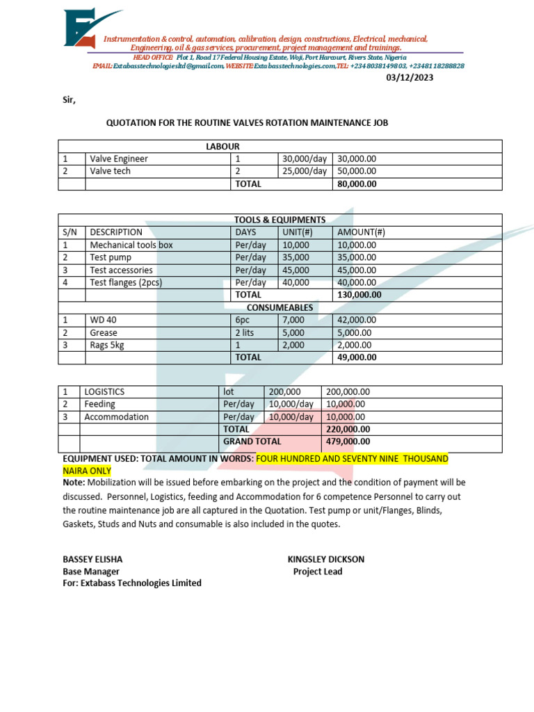 The Quotation 01 | PDF | Engineering | Mechanical Engineering