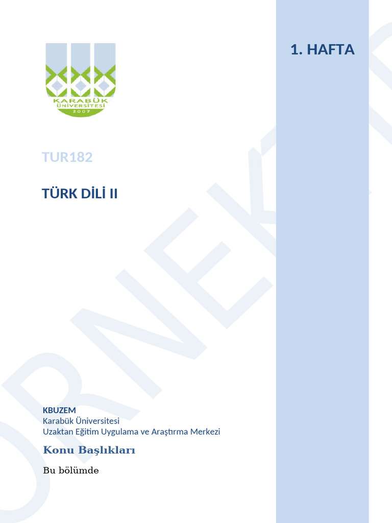 Hafta: Türk Dili Ii | PDF