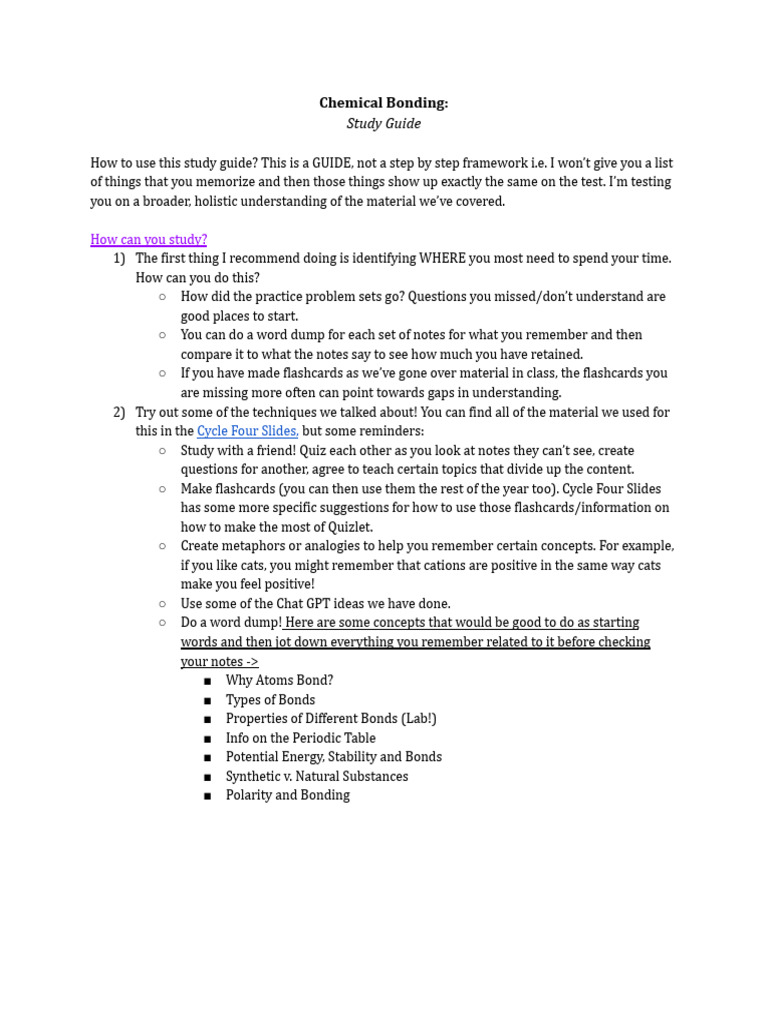 Chemical Bonding Study Guide 2024 | PDF | Chemical Bond | Chemical Polarity