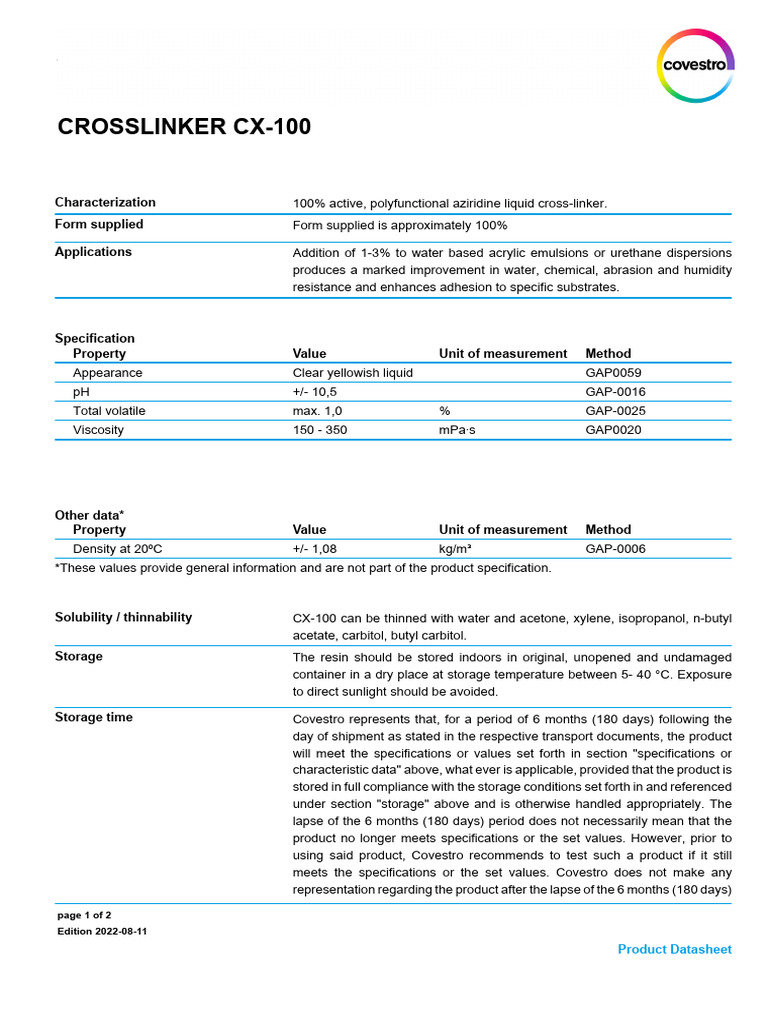 CX-100 Crosslinker Product Datasheet | PDF