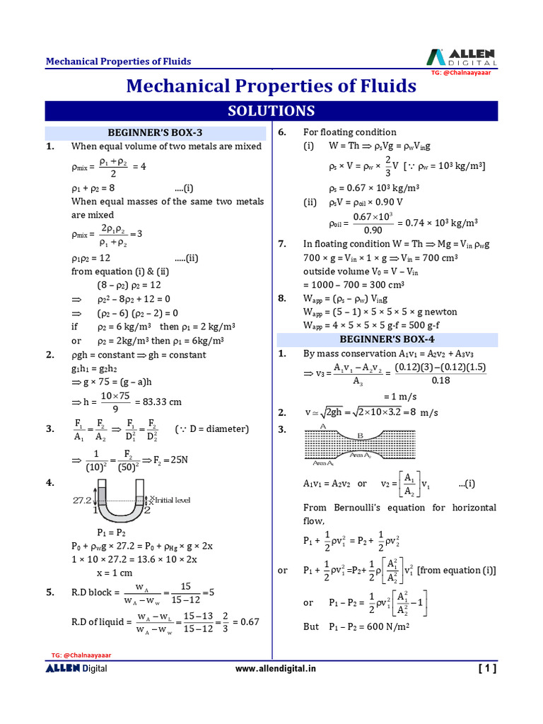 Fluid Mechanics Formula Sheet | PDF | Physical Phenomena | Soft Matter