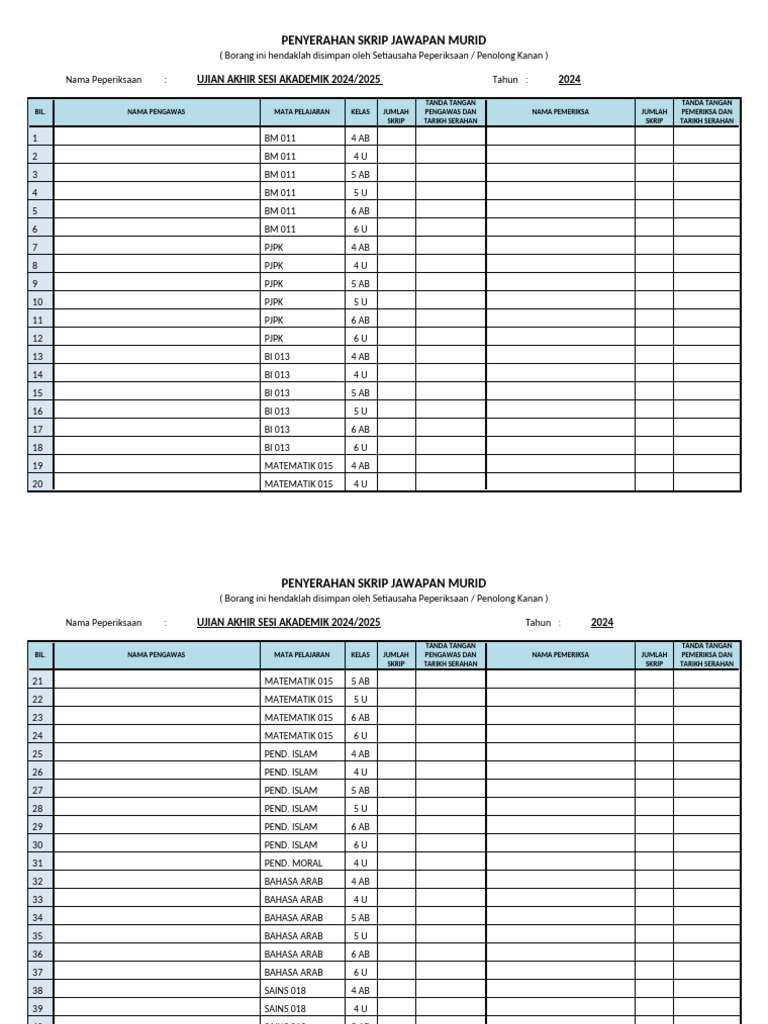 Rekod Serah Skrip JWPN | PDF