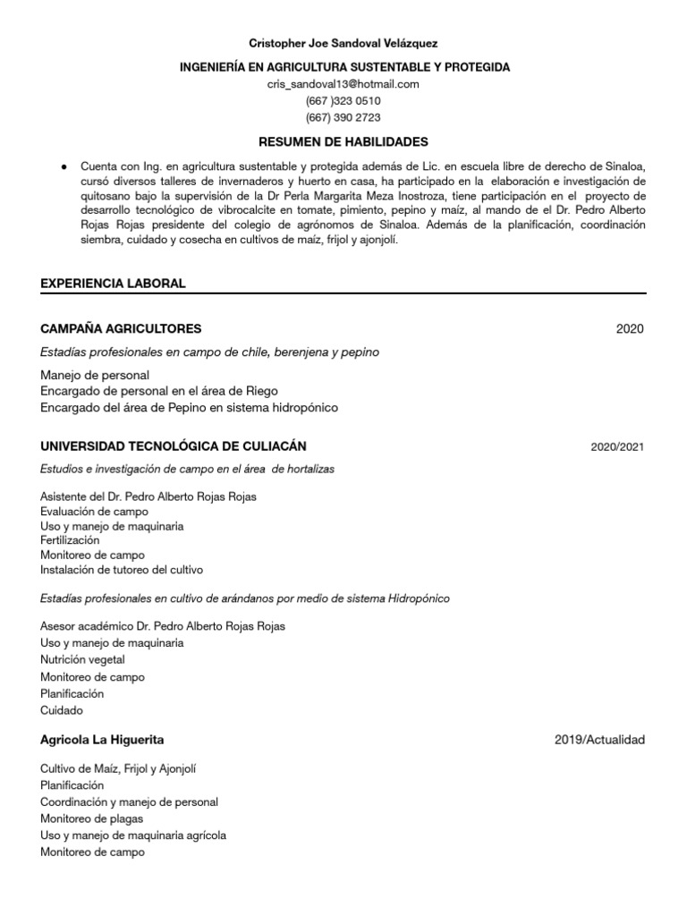 Curriculum Cris | PDF | Agricultura | Hidroponia