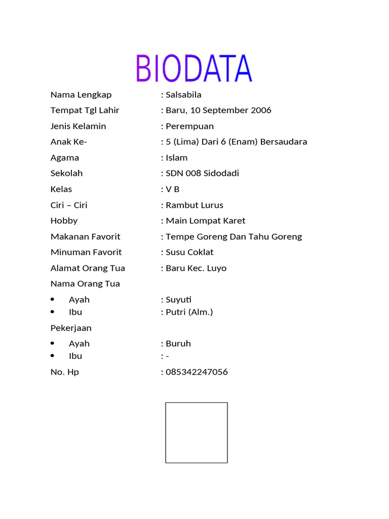Profil Salsabila: Pelajar SD Berprestasi | PDF