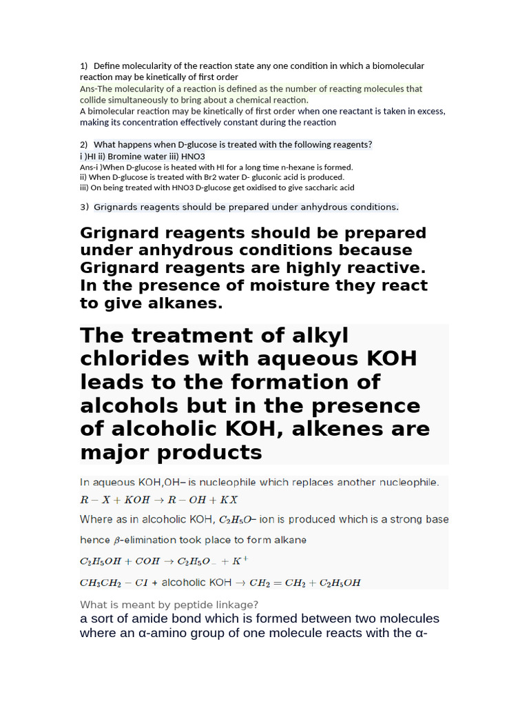 Define Molecularity of The Reaction State Any One | PDF