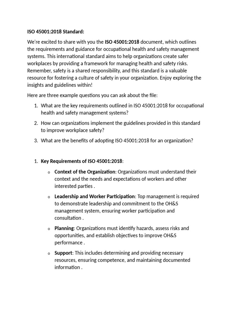 Summary 45001-2018 Standard | PDF | Occupational Safety And Health | Audit