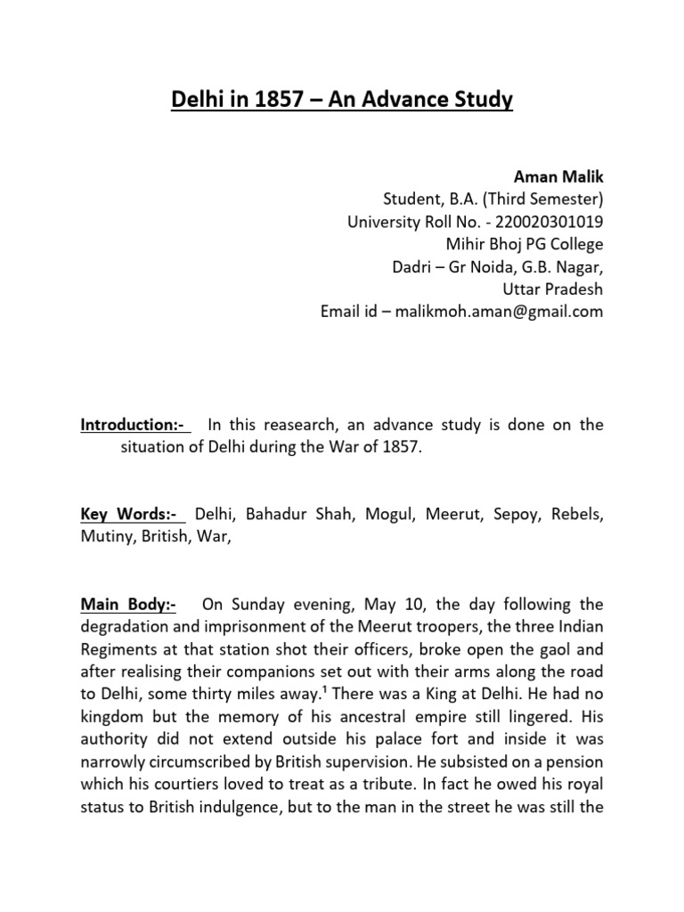 Delhi's 1857 Mutiny: A Detailed Analysis | PDF