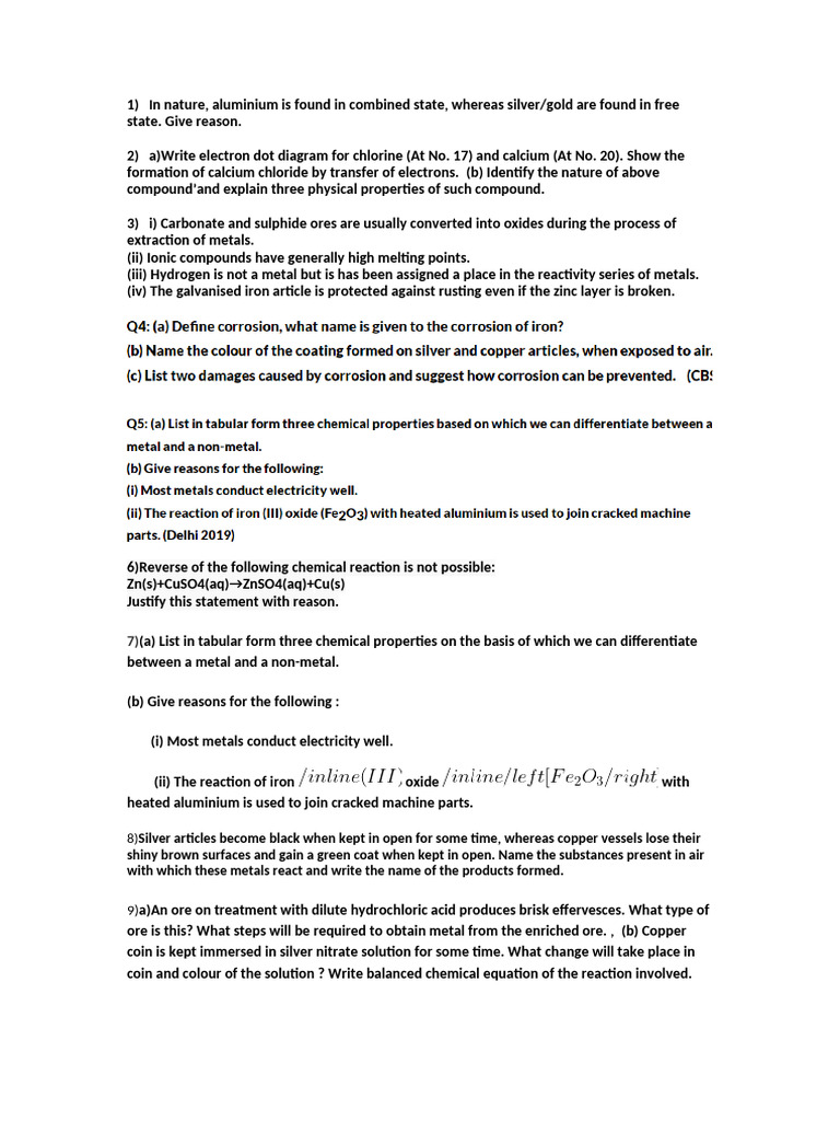 Metal Non Metal Assignment - 3 | PDF | Metals | Silver