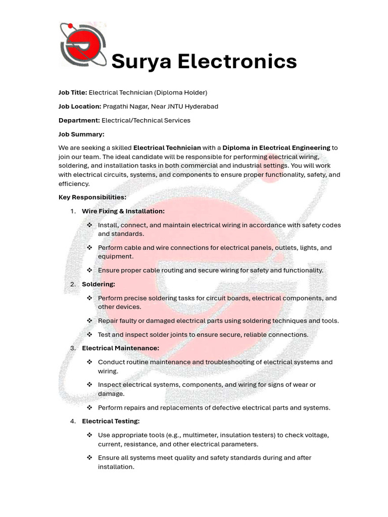 Revised E&E Job Description | PDF | Electrical Wiring | Electrical ...