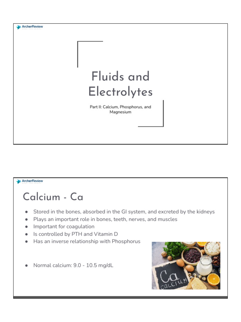Fluids and Electrolytes Part 2 Calcium, Phosphorus, Magnesium | PDF ...