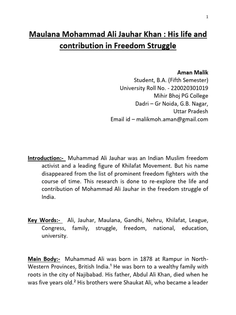 Maulana Mohammad Ali Jauhar Khan | PDF | Independence Movements | Bangladesh–United Kingdom ...