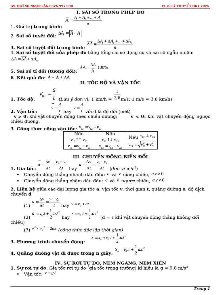 Vl10 Lý Thuyết Hk1 2025 | PDF