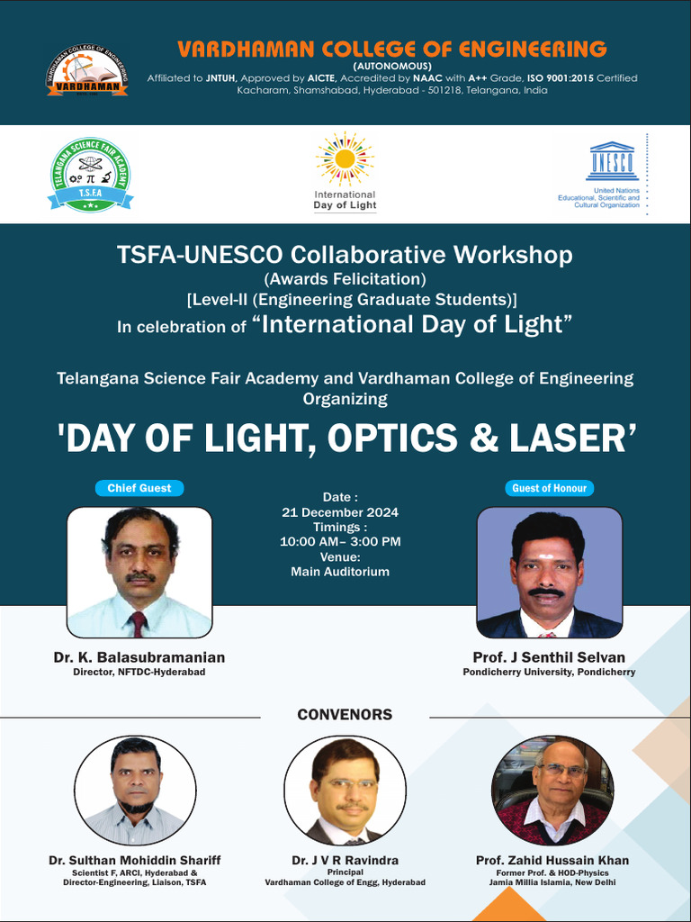 Vardhaman - Engg - College - TSFA UNESCO IDL Level II Workshop Flyer ...