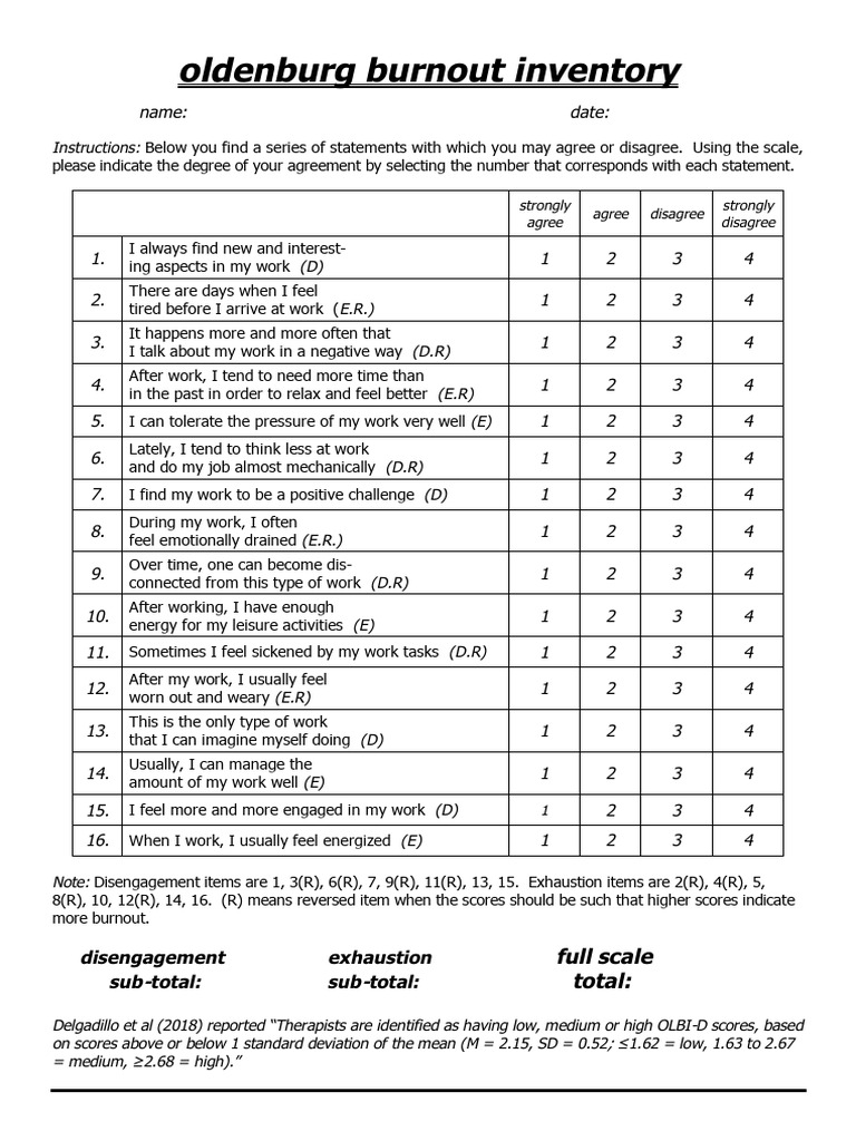 Assessment, Burnout, Olbi | PDF | Occupational Burnout | Emotions
