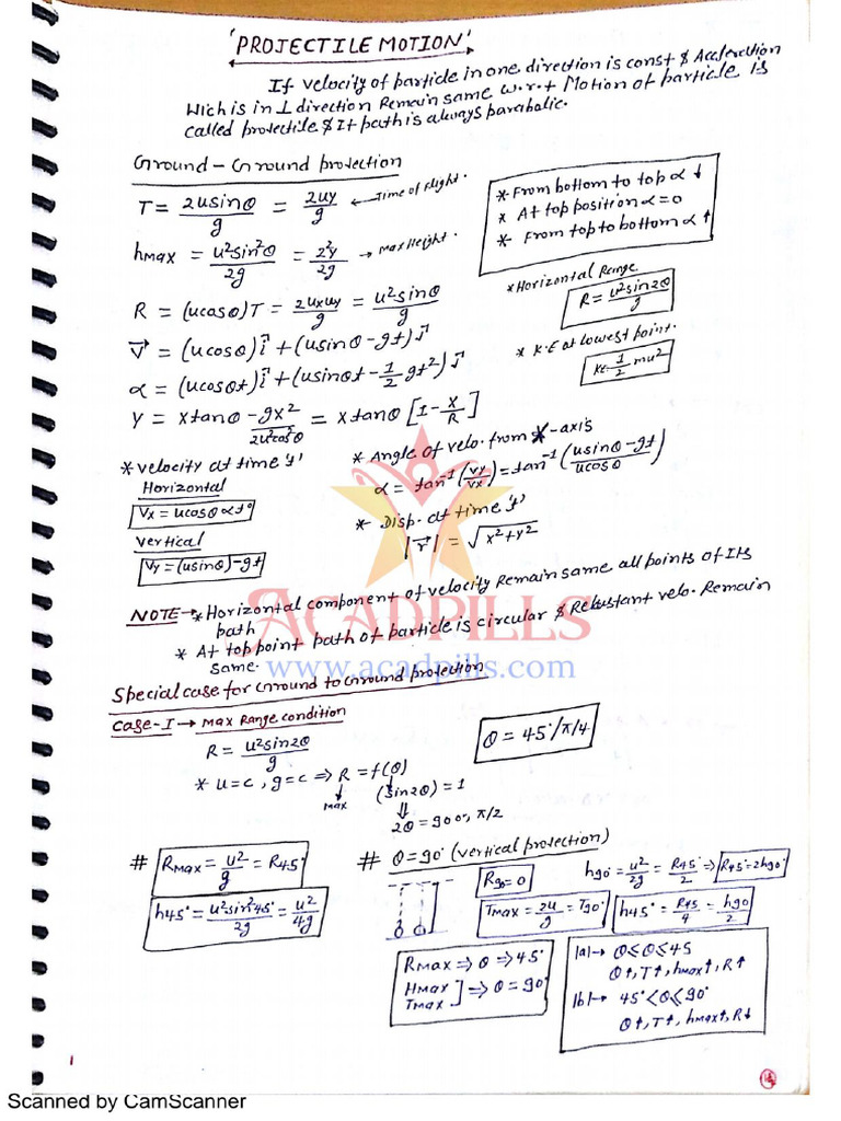 Projectile Motion Notes | PDF