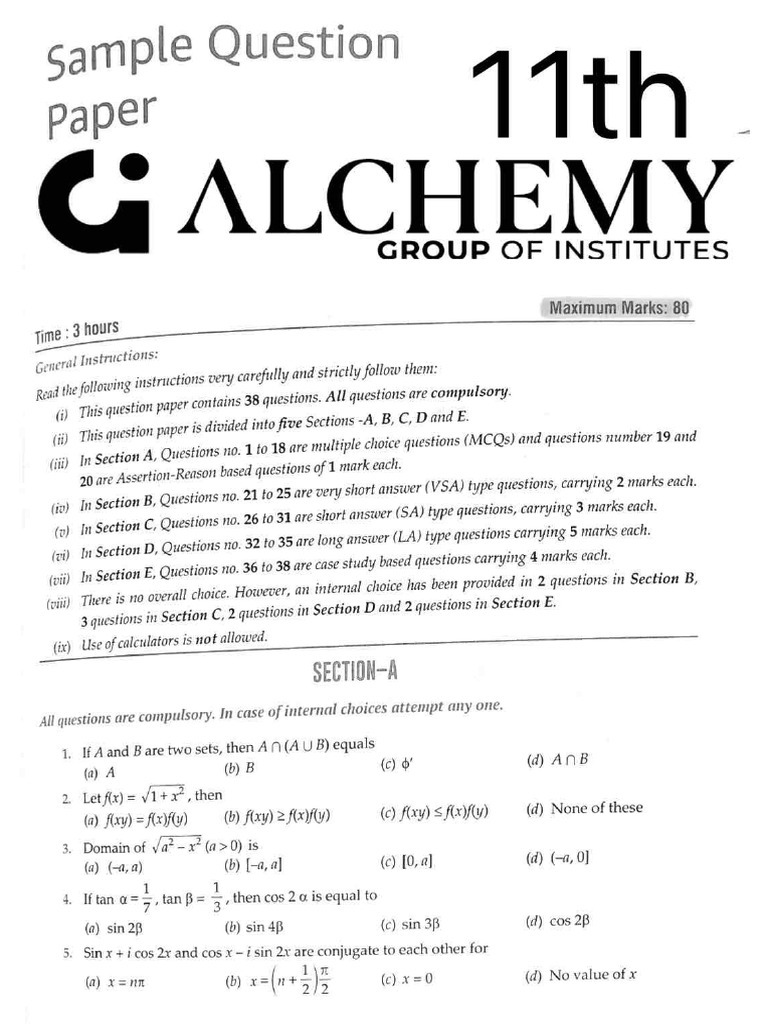 11th Sample Paper | PDF