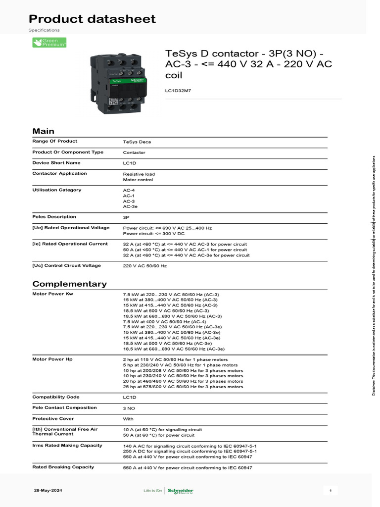 Schneider Electric - TeSys-Deca-contactors - LC1D32M7 | PDF ...