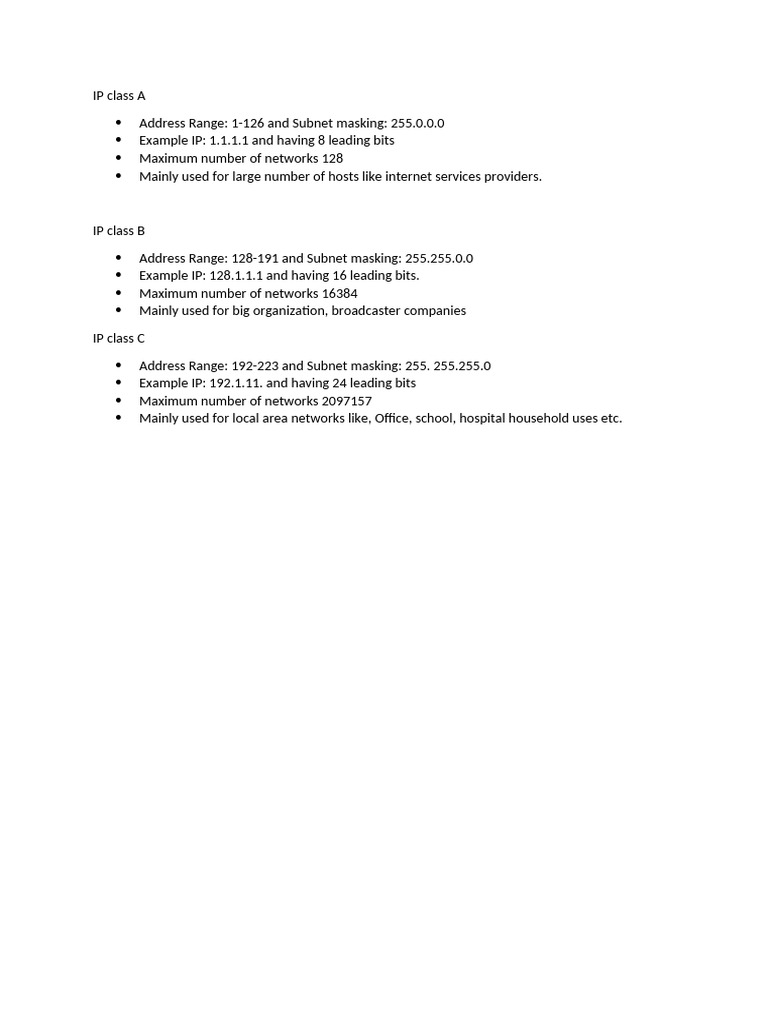 Overview of IP Address Classes | PDF