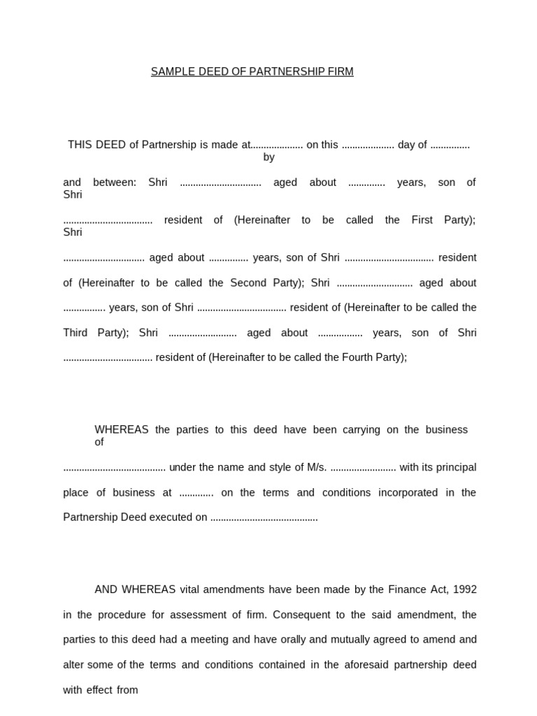 Partnership Deed Template with Amendments | PDF | Partnership | Income Tax