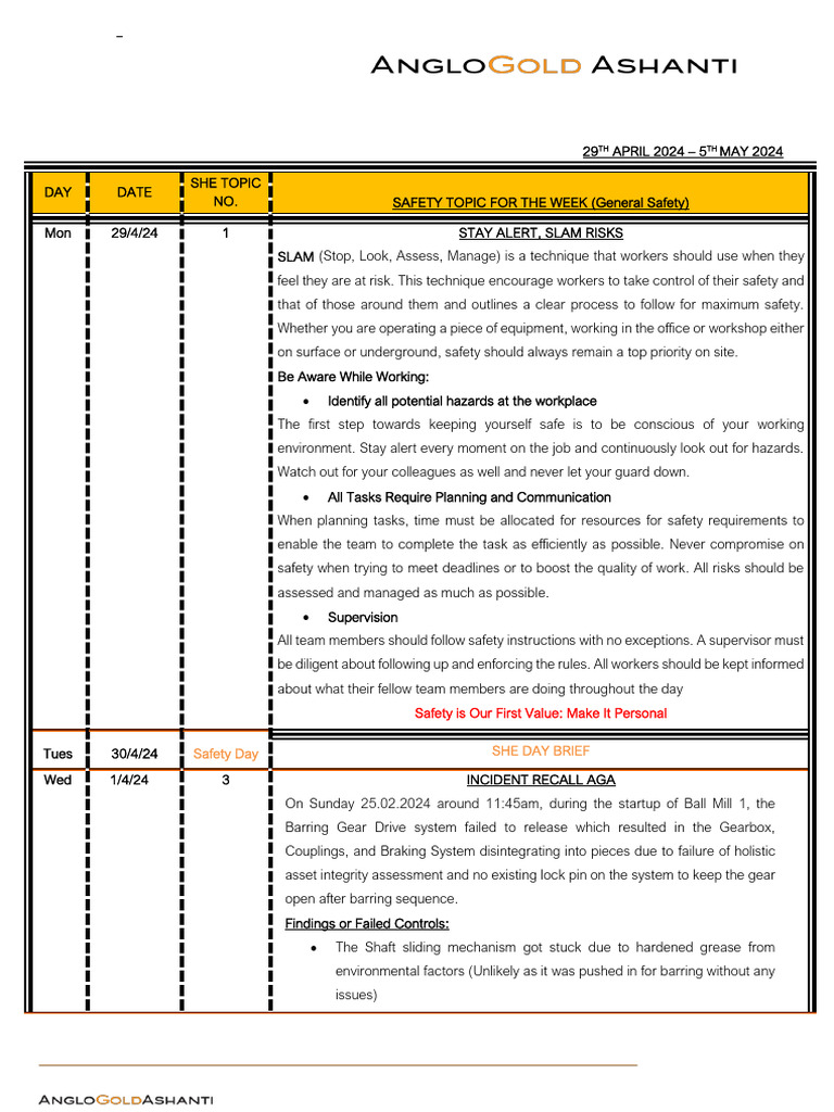 SHE Talks (General Safety) - 29th April To 5th May 2024 | PDF ...