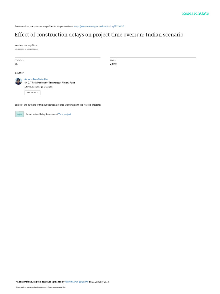 Effects of Construction Delays On Projects Time Overrun | PDF