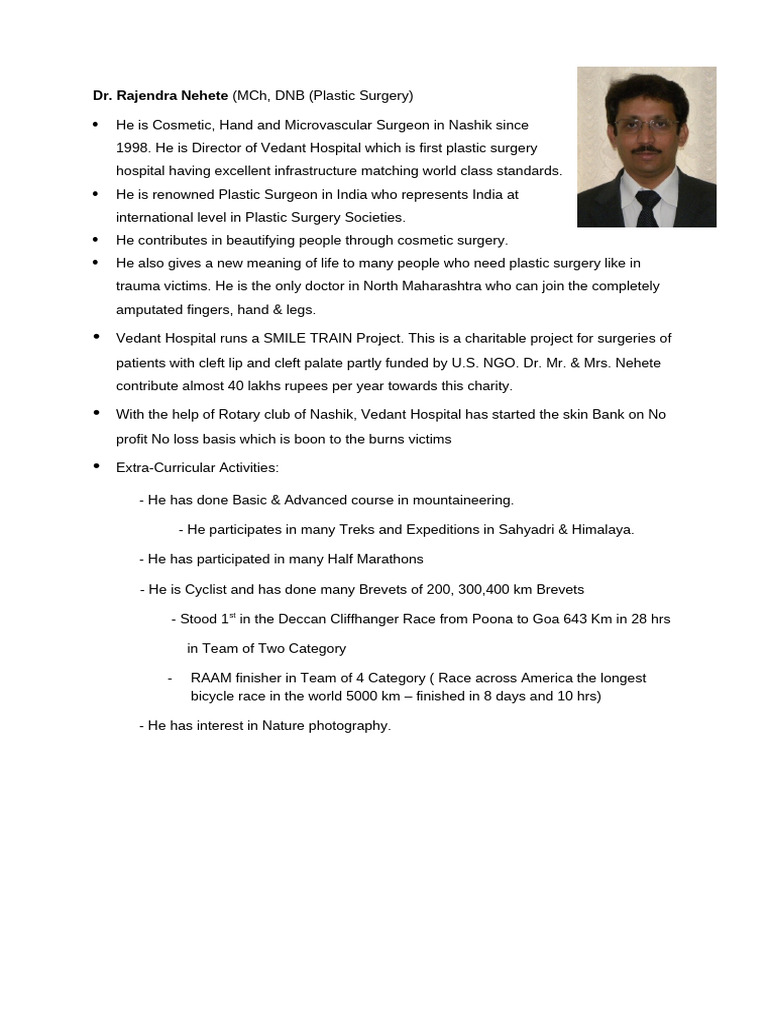 Dr. Nehete: Pioneering Plastic Surgeon | PDF